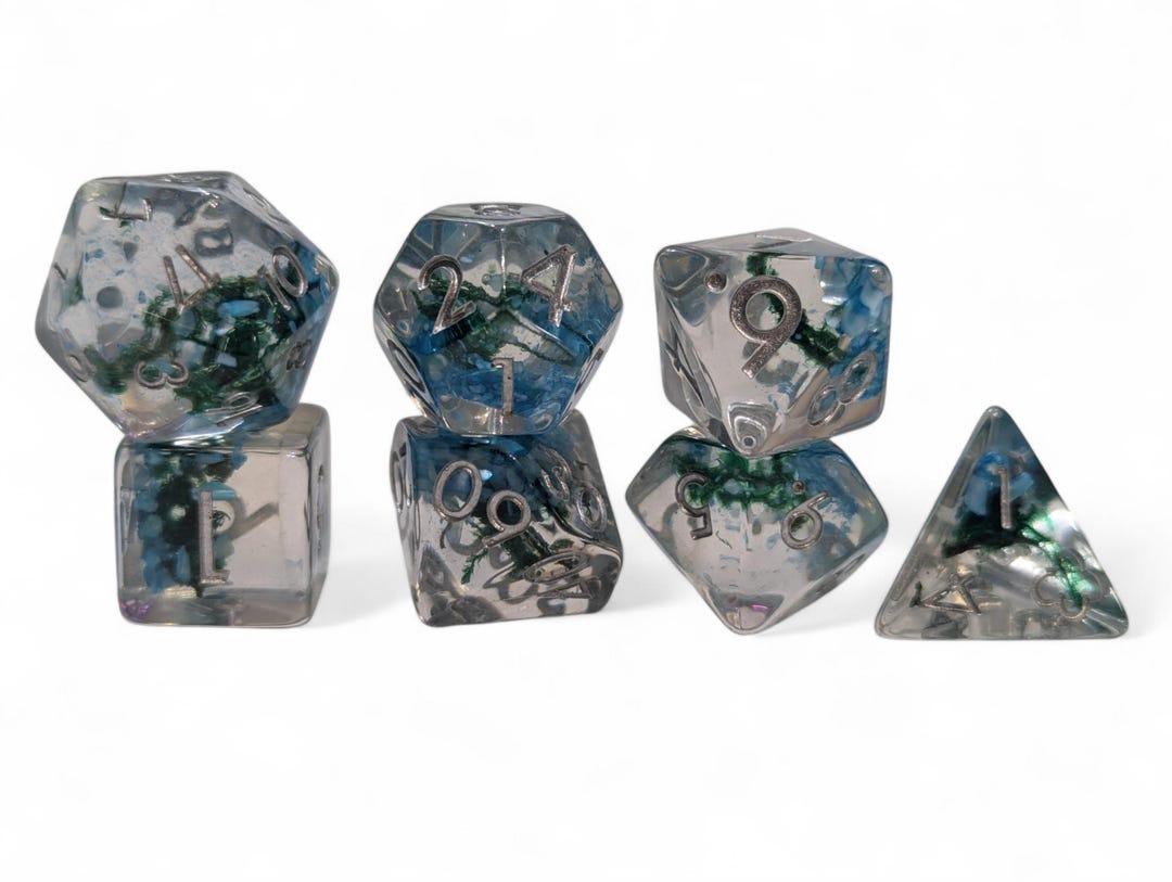Sea Floor Acrylic Dice Set Clear Dice With Moss and Crushed Shell ...