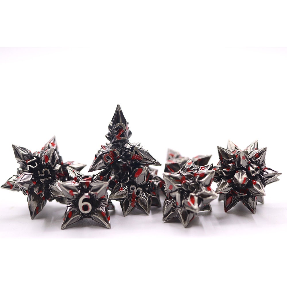 Blood Splatter Metal Dice Set Dnd Roleplay D20 Spiky Dice Murder Dice ...