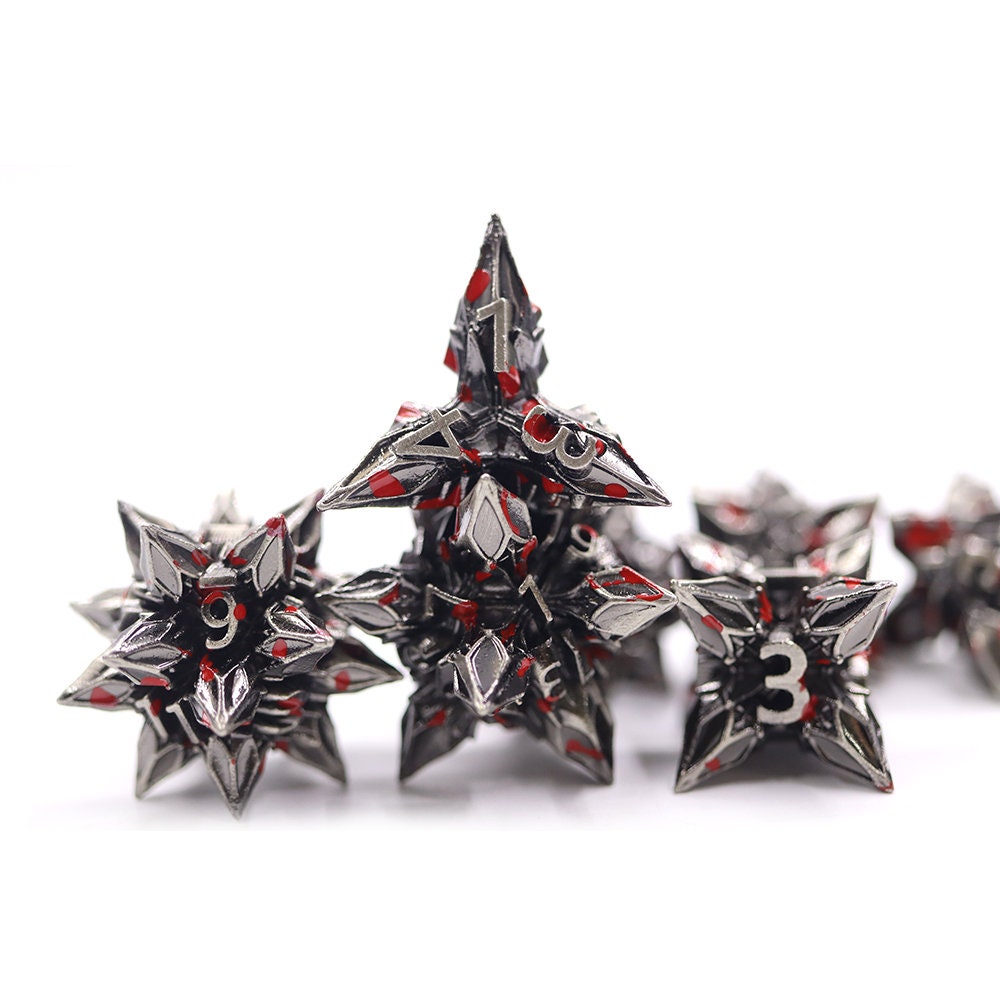 Blood Splatter Metal Dice Set Dnd Roleplay D20 Spiky Dice - Etsy