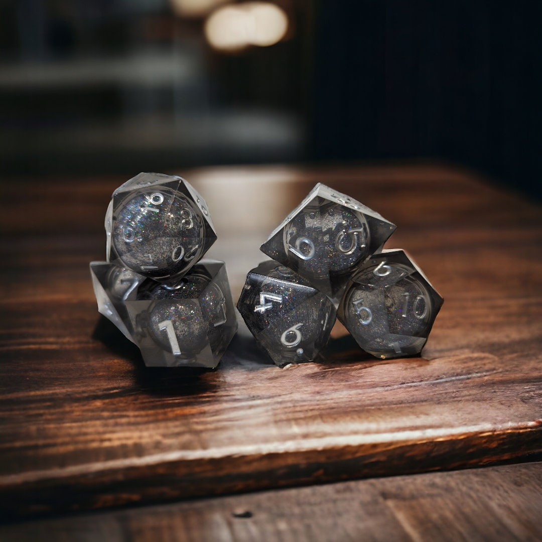 Storm Chaser Liquid Core Dice Set Smoky Sharp Resin Dnd Roleplay D20 ...