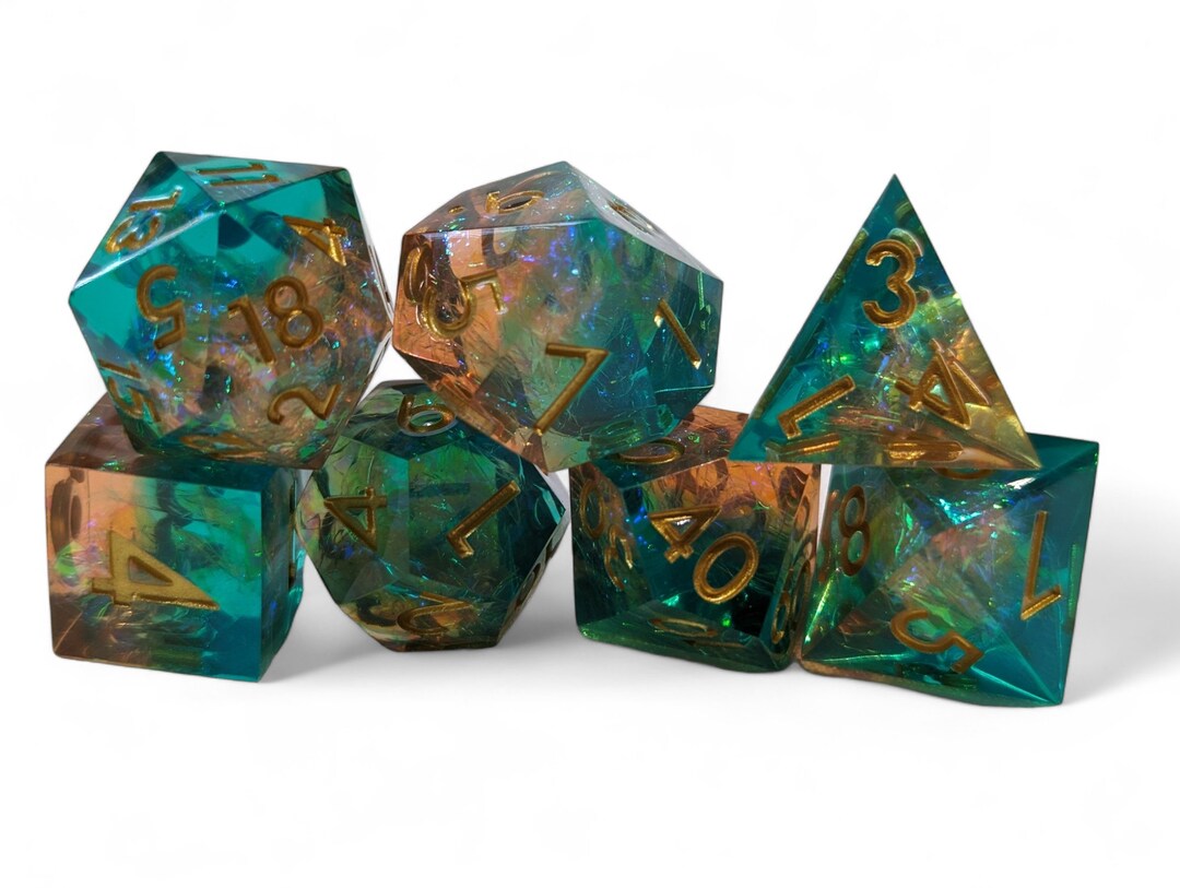 Dwarven Treasure Holographic Green Gold Sharp Edge Resin Dice Set Red ...
