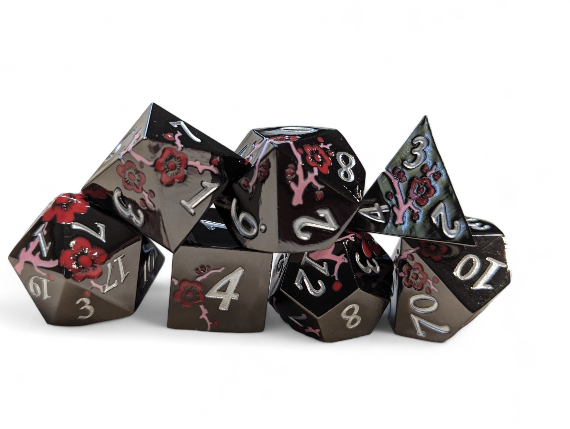 Black Metal Dice With Japanese Cherry Blossoms Dnd Roleplay D20 Full ...