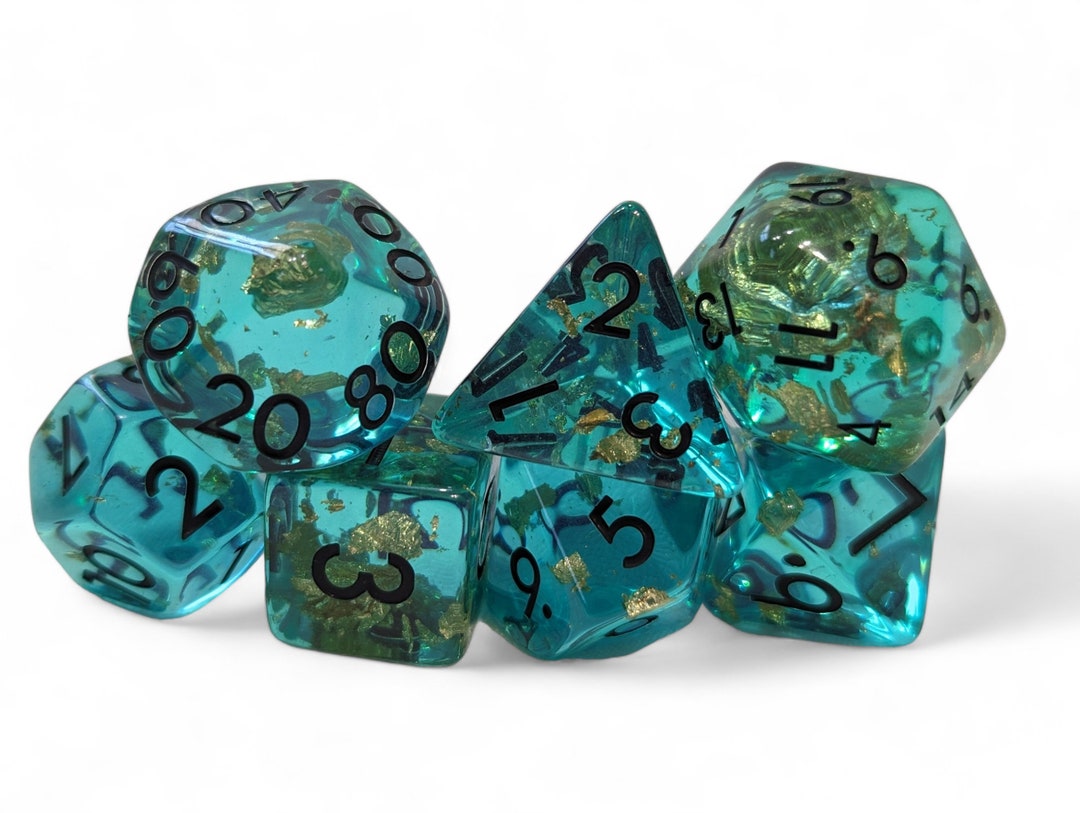Translucent Green With Gold Foil Acrylic Full Set Dnd Dice Roleplay D20 ...