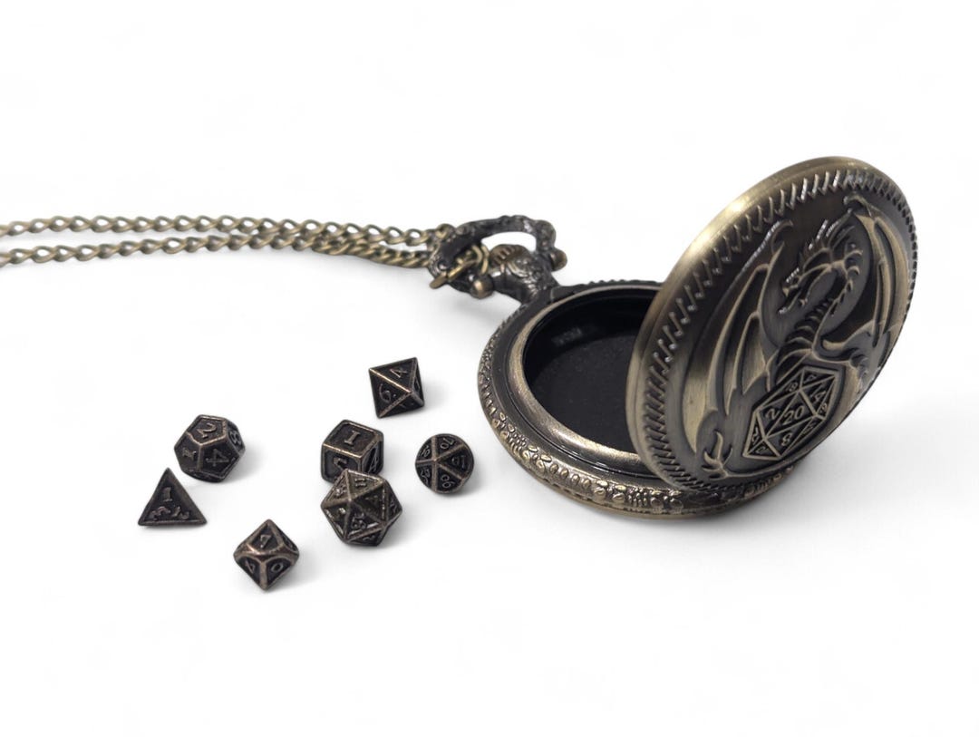 Dragon D20 Pocket Watch With Metal Mini Dice Set - Etsy