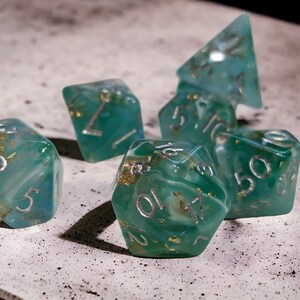 Green Blue Resin Full Set Dnd Dice Roleplay D20 Swirls With Gold Foil ...