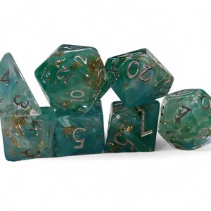 Green Blue Resin Full Set Dnd Dice Roleplay D20 Swirls With Gold Foil ...
