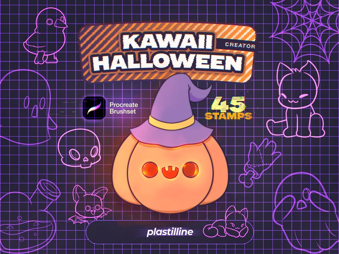 Kawaii Halloween Procreate Stamps | Cute Spooky Doodle Brushes | Chibi ...
