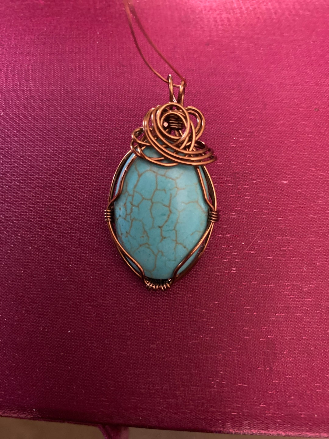 Turquoise and Dark Metal Wire Wrap Pendant - Etsy