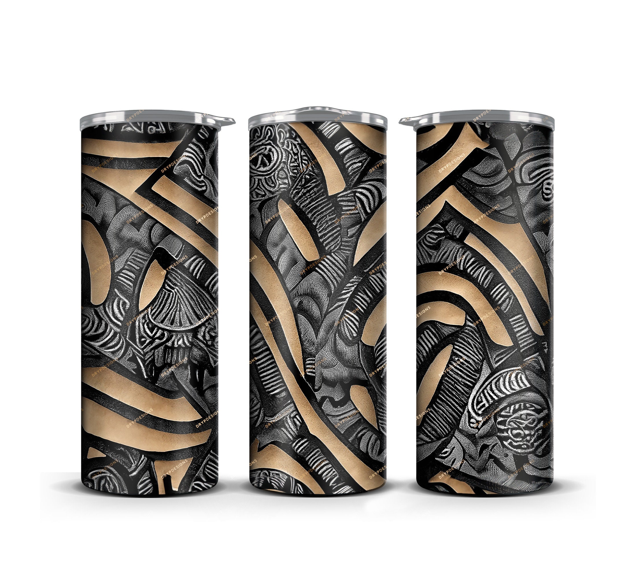 Black Gold Polynesian Tribal Tumbler Wrap PNG Sublimation Design ...