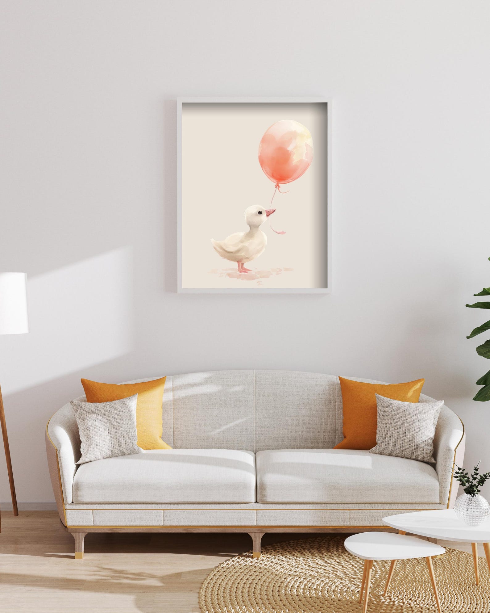 Baby Duck With Balloon Art, Whimsical Duck Painting, Bird Wall Decor ...