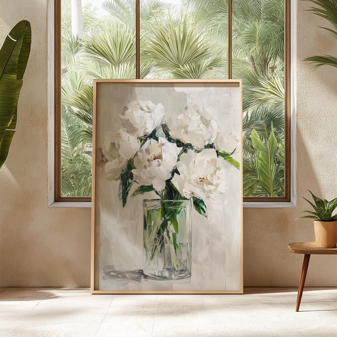 White Peonies Art Print Peonies Art Oil Painting Vintage Still Life ...