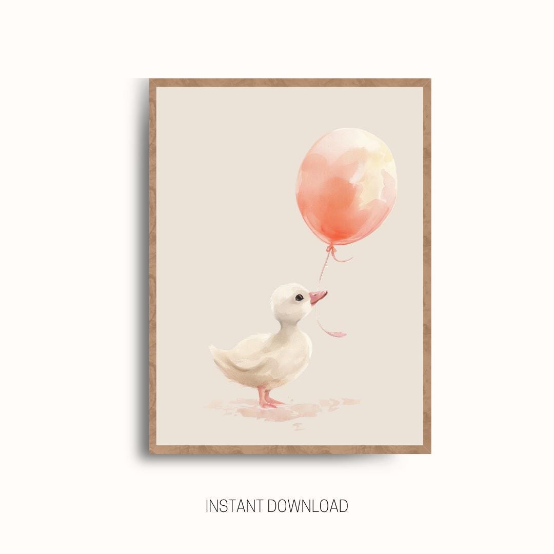 Baby Duck With Balloon Art, Whimsical Duck Painting, Bird Wall Decor ...