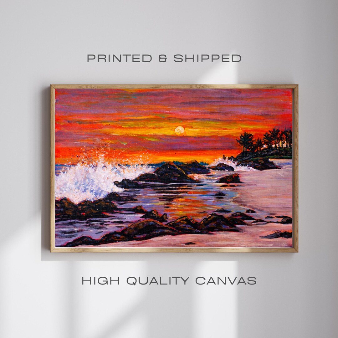 LAKE SUNSET WALL Art | Rocky Shore Beach Print | Summer Canvas | Cloudy ...