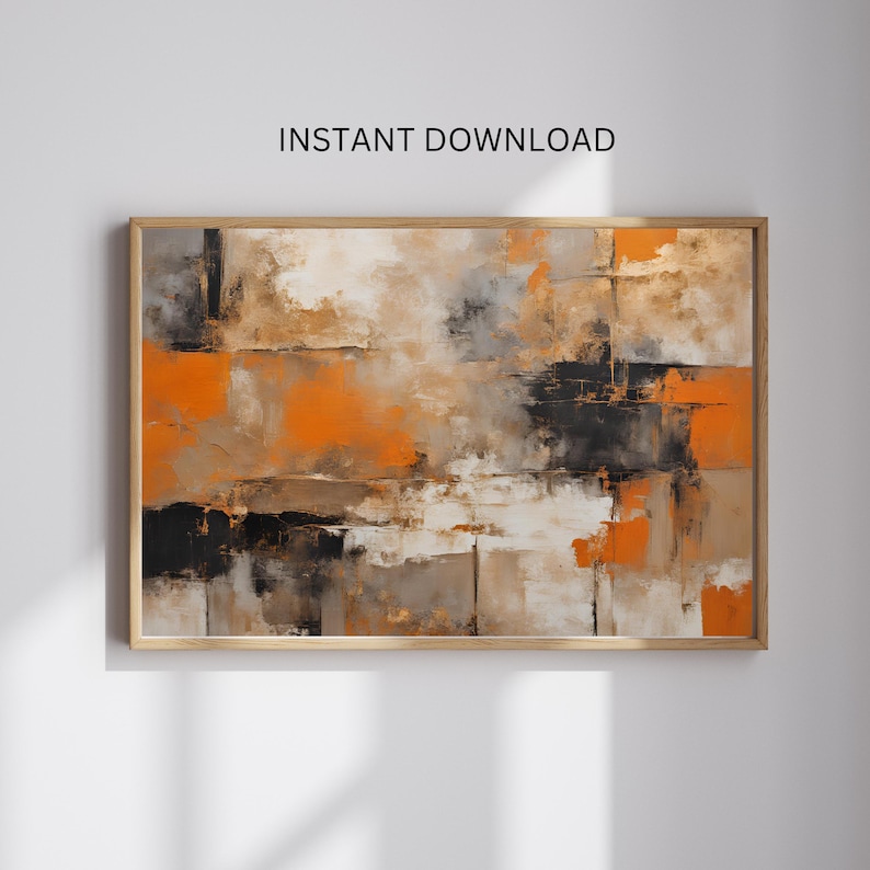 Orange Gold Abstract Art Print: Modern Boho Wall Decor (digital ...