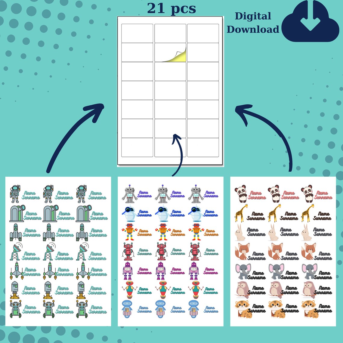 Custom Name Stickers for Kids Printable Name Labels for Kids - Etsy