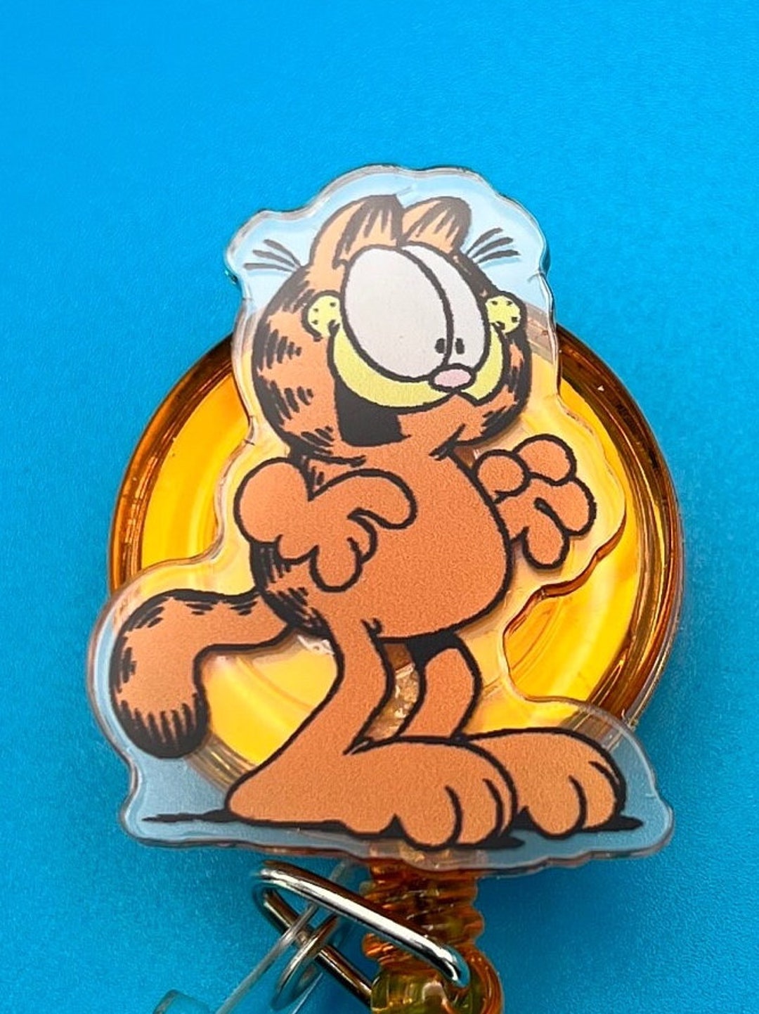 A Cute Garfield Badge I.D. Holder Pull Reel - Etsy