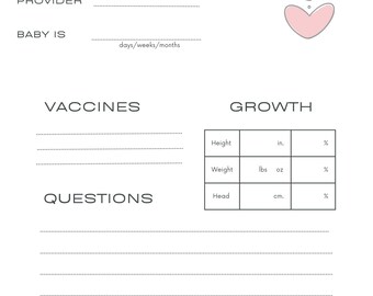 Editable Growth Chart, Printable Checkup Log for Baby and Kid Well ...