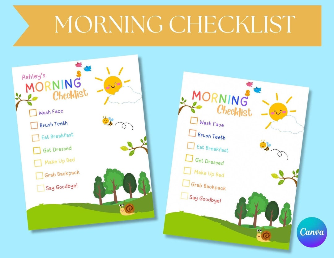 Morning Checklist for Kids Printable, Before School to Do List, Morning ...