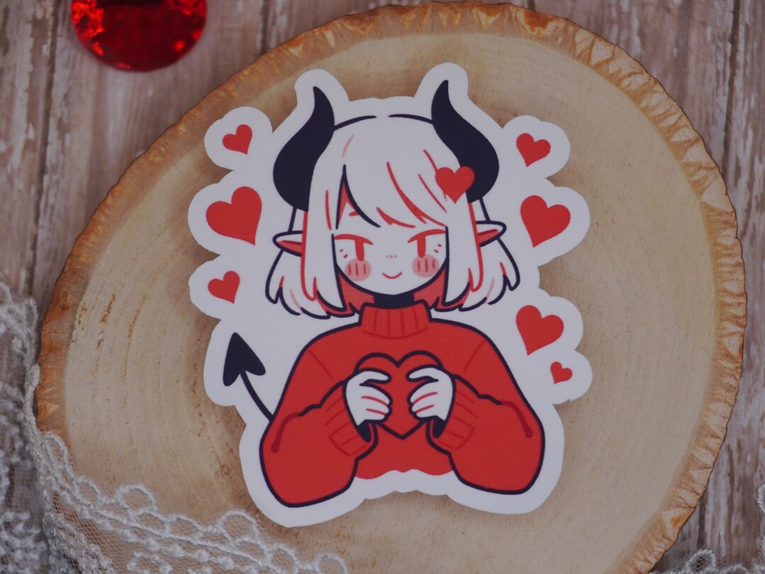 Cute Kawaii Heart Shy Demon Devil Girl Anime Sticker - Etsy