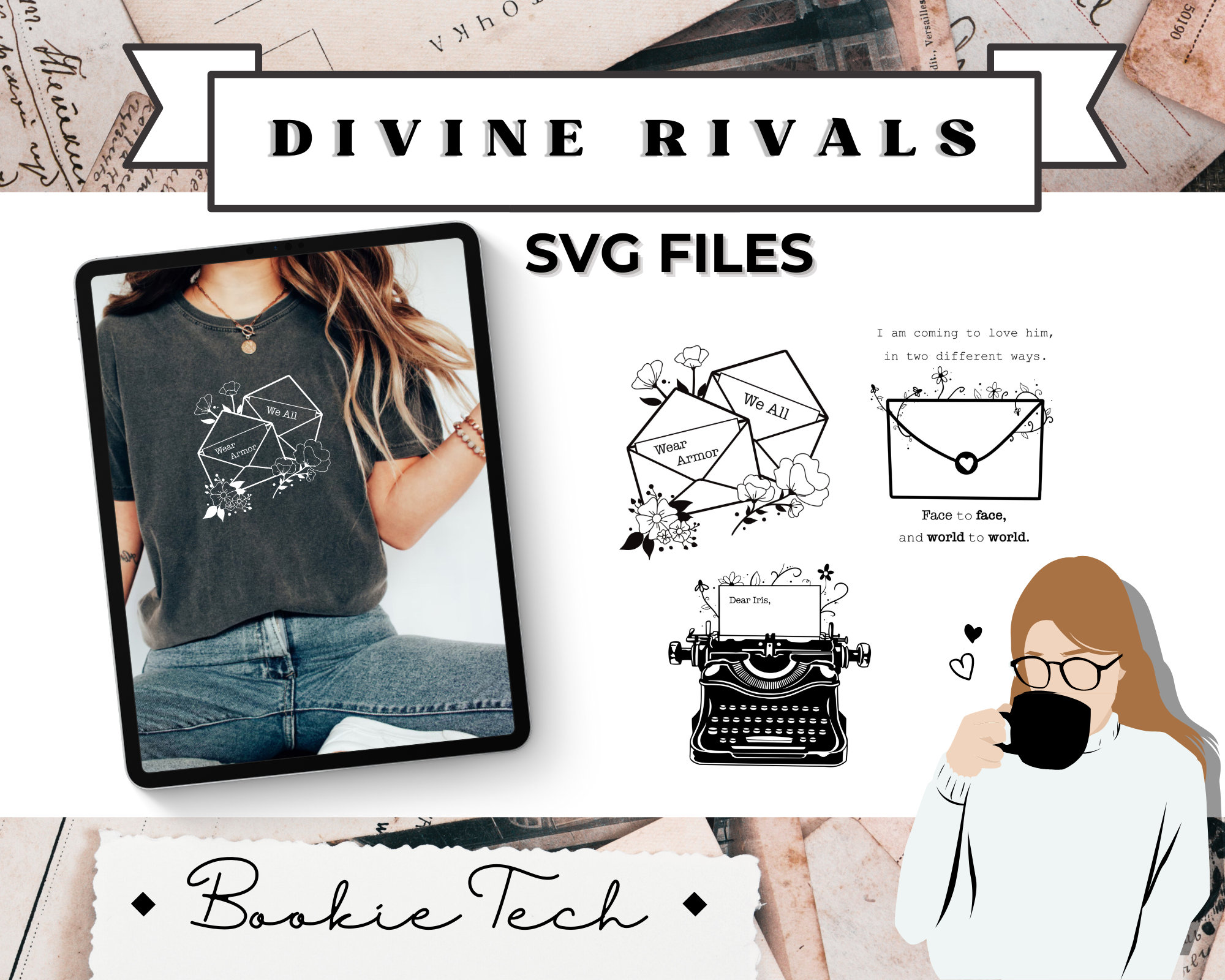 Divine Rivals SVG Files Fantasy Rebecca Ross Typewriter Letters of ...