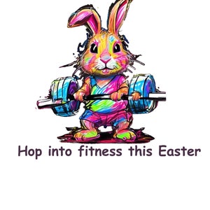 Happy Easter Cute Neon Color Rabbit Weightlifting Workout PNG and Jpeg ...