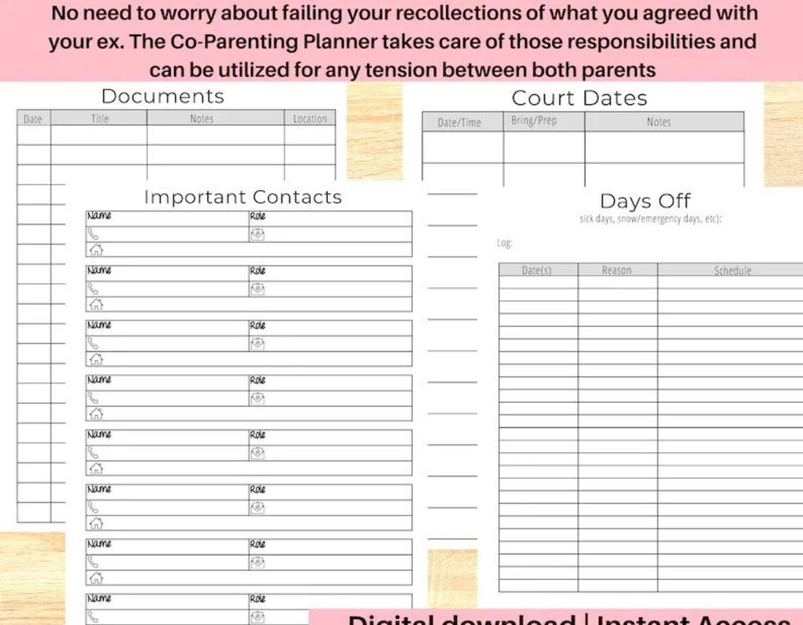 Child Custody Binder, Coparenting Child Custody Planner Printable ...