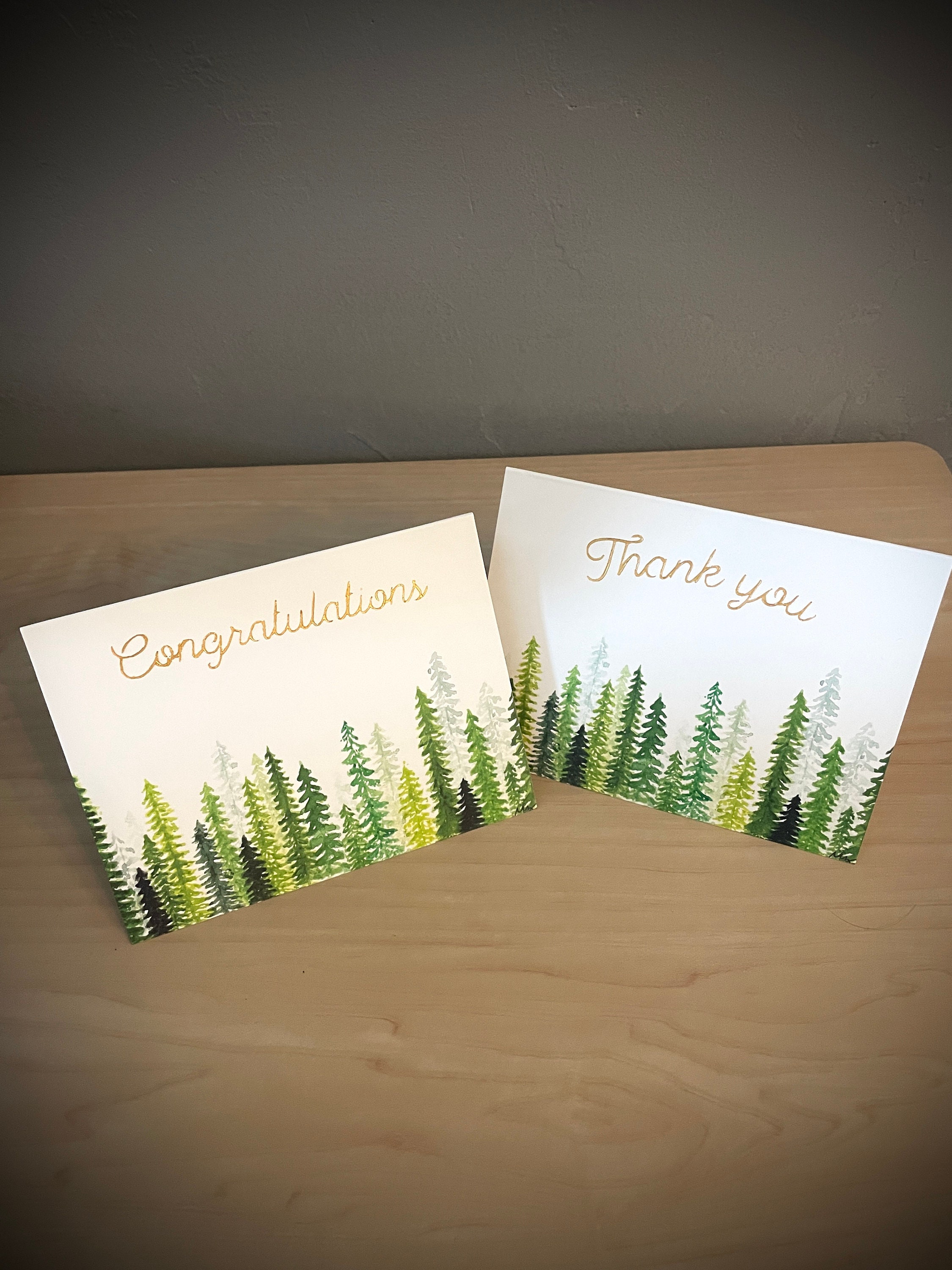 Watercolor Pine Trees Card High-end Luxury Greeting Cards - Etsy