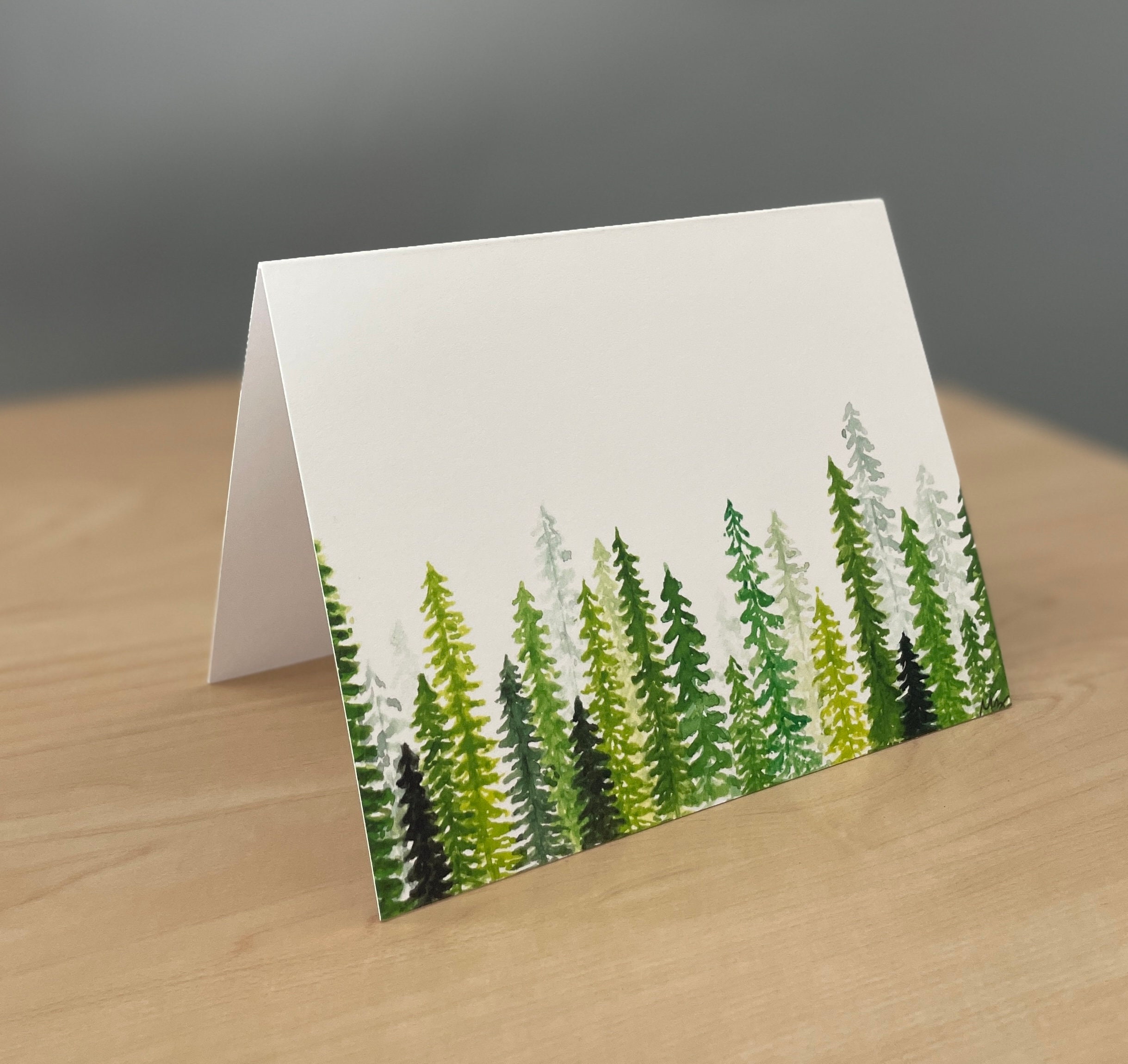 Watercolor Pine Trees Card High-end Luxury Greeting Cards - Etsy