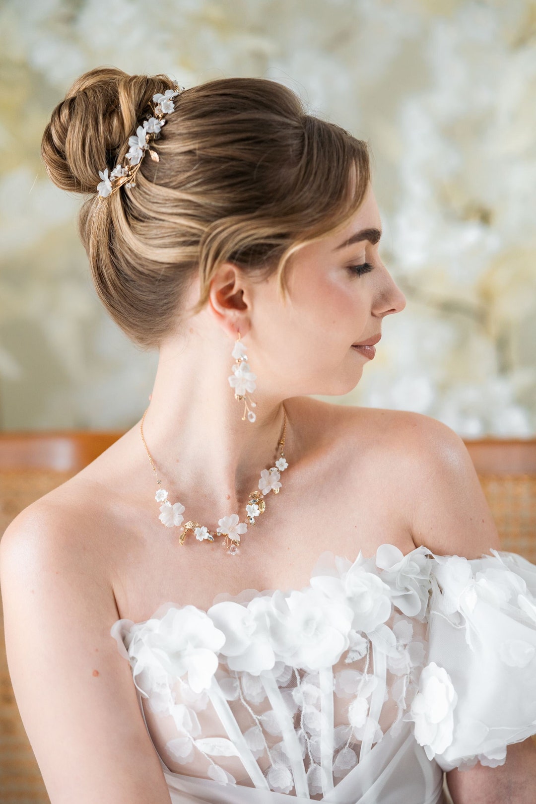 Silk Flowers Wedding Collar, Boho Bridal Necklace, Floral Necklace ...
