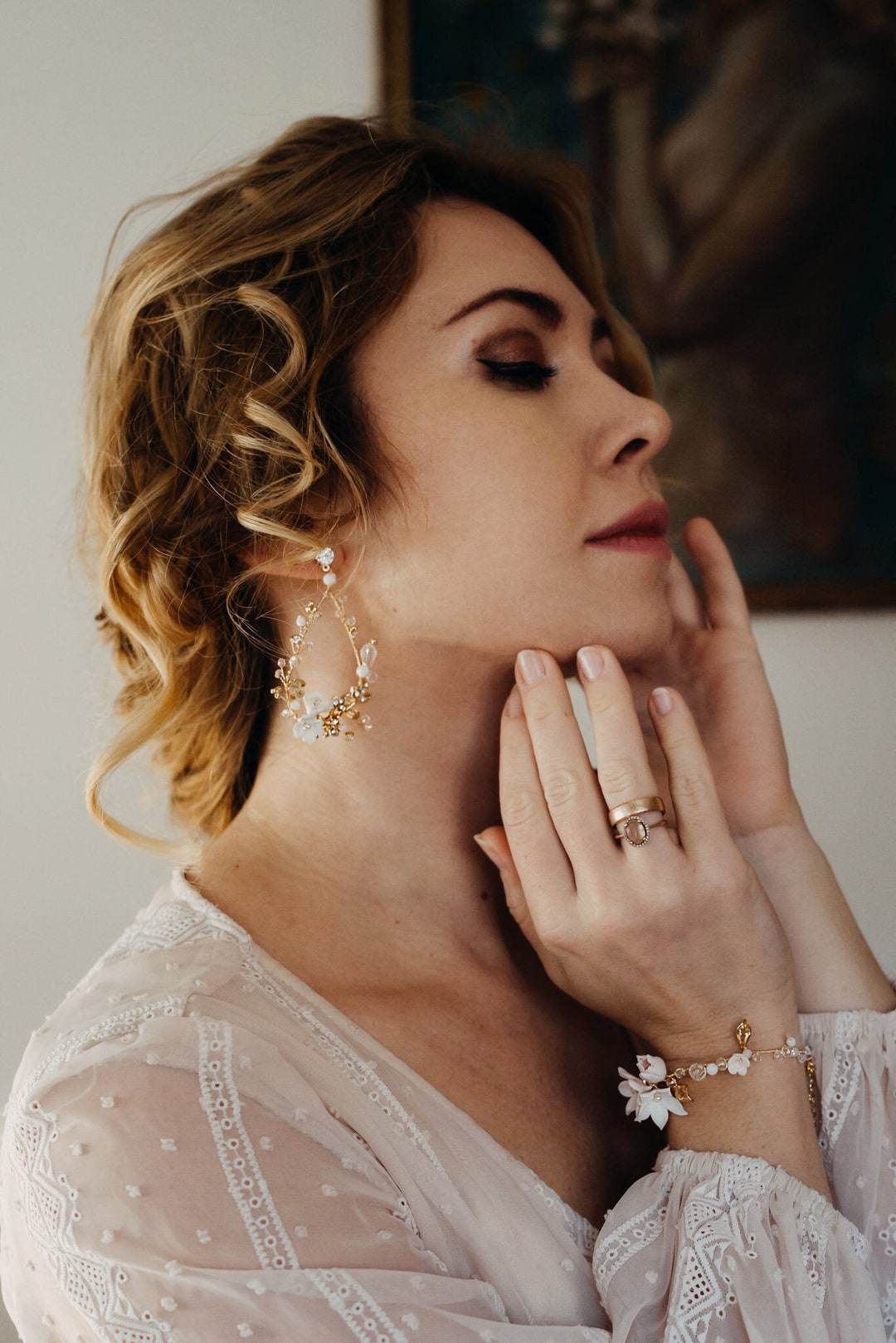 Boho Bridal Earrings Flowers Big Earrings Boho Bridal - Etsy