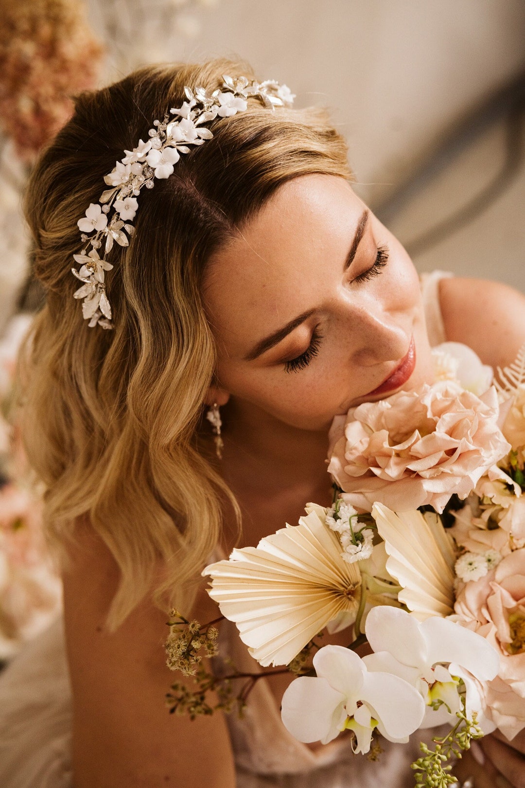 Flowers Headband, Gold Wedding Hair Accessories, Bridal Halo, Wedding ...