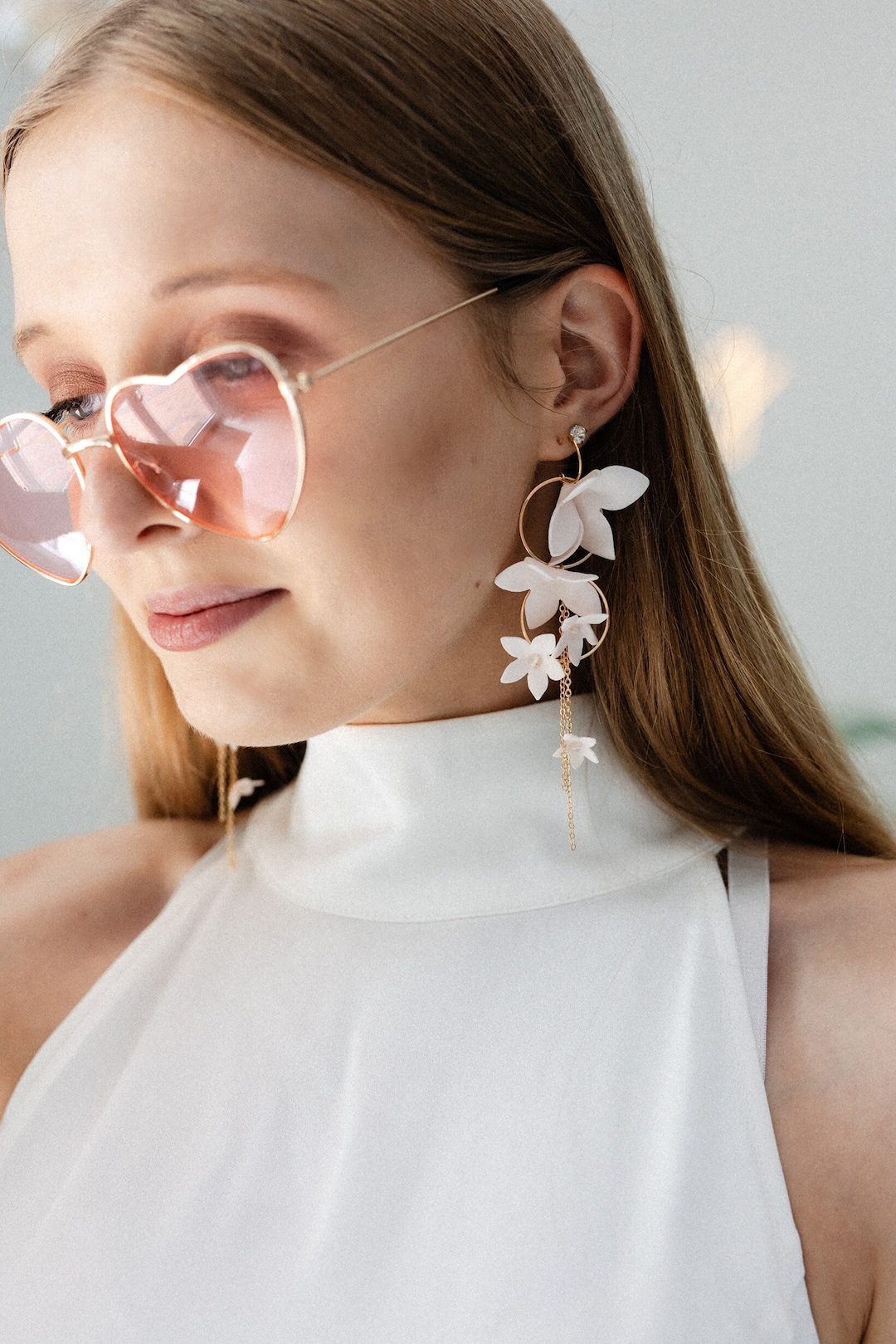 Powder Pink Flowers Earrings, Summer Earrings, Everyday Simple Earrings ...