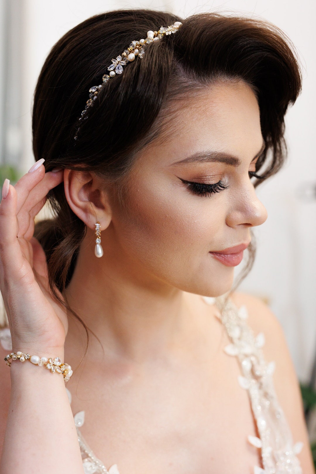 Bridal Pearl Headband, Classic Wedding Headpiece, Gold Wedding Hair ...