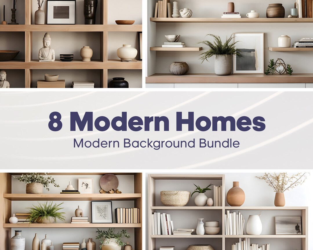 Minimalist Modern Home: Zoom Background BUNDLE 8 Bookshelf Backgrounds ...