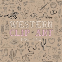 Western Vibes Clipart Bundle, Handrawn Linocut Cowboy PNG, Cowgirl SVG ...