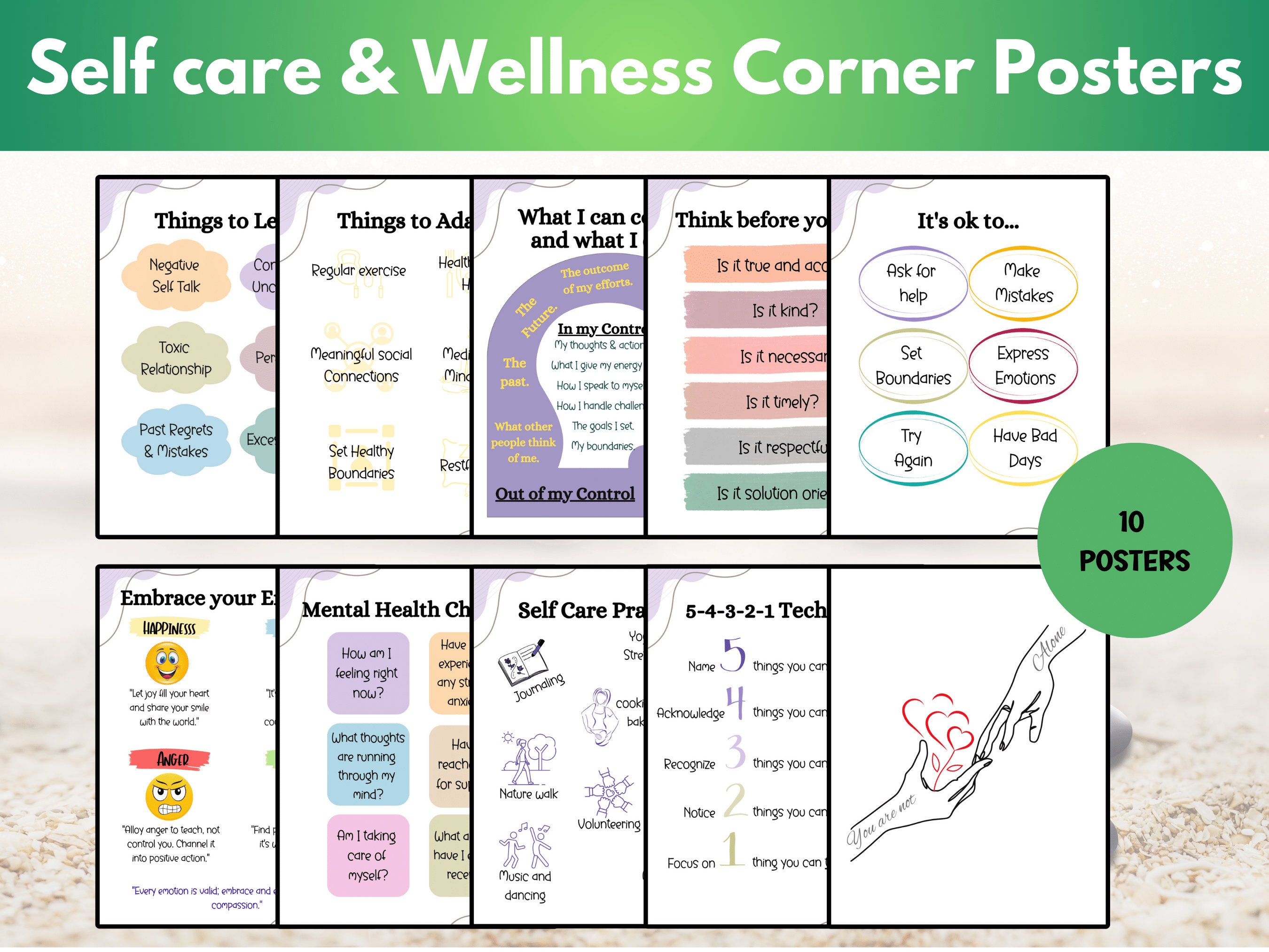 Self-care & Wellness Corner Decor, Educational Posters, Counseling ...