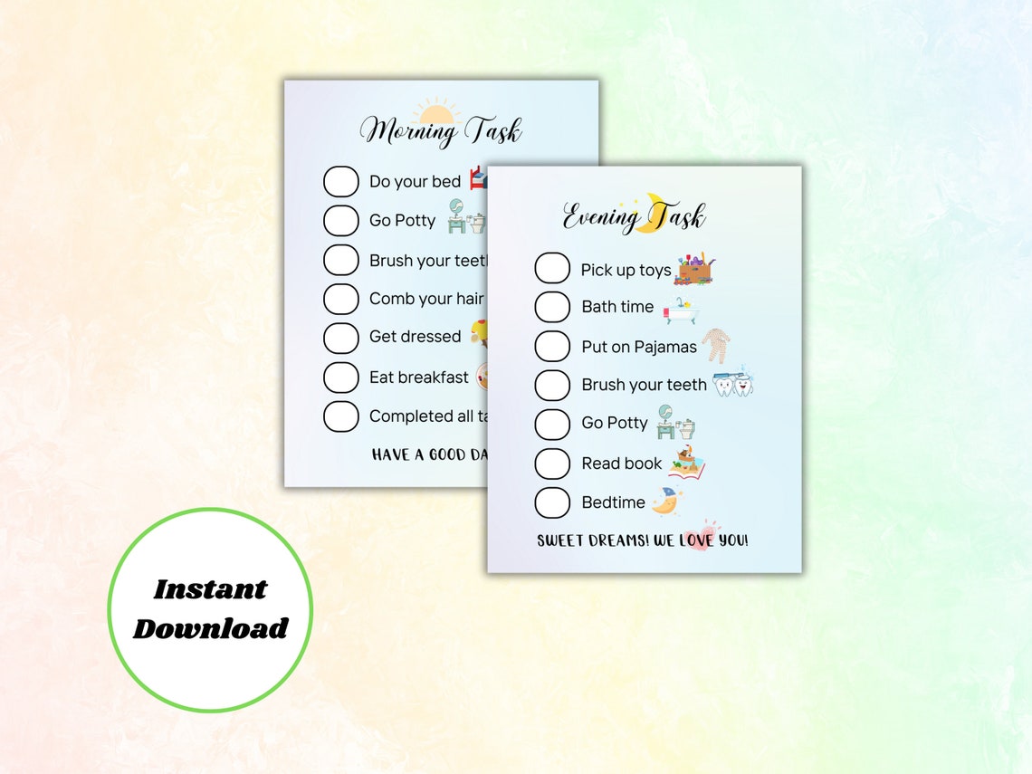 Kids Daily Task Checklist, Chore Chart for Kids, Responsibility ...