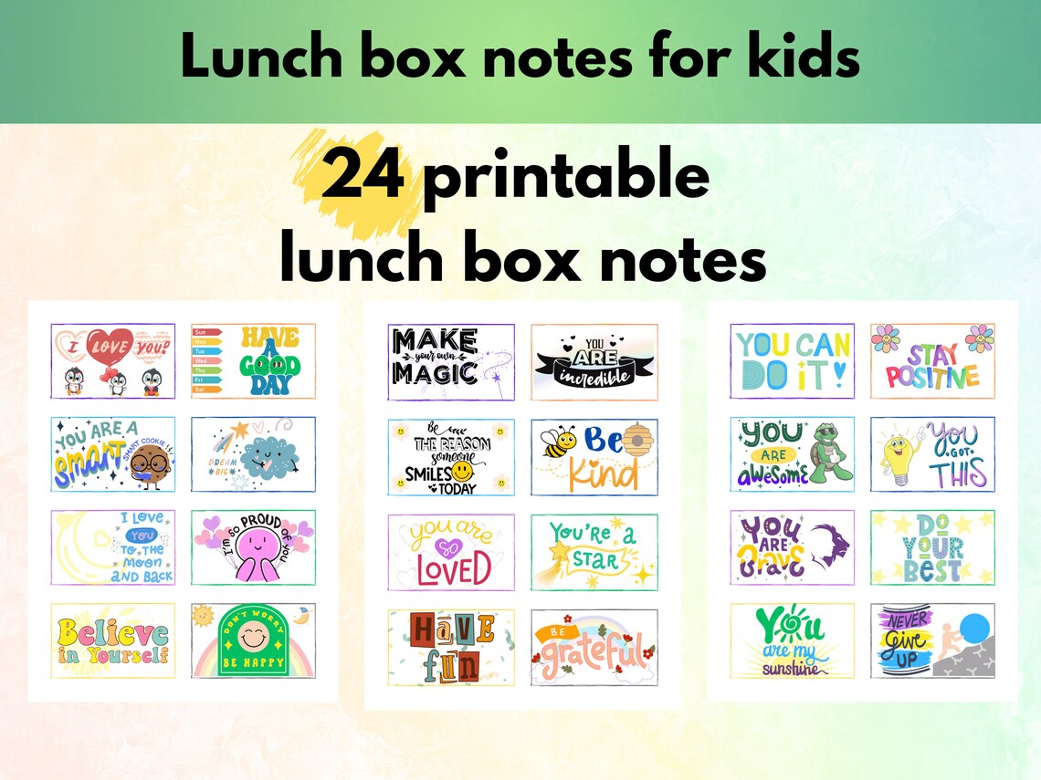 Printable Lunchbox Notes for Kids, Positive Daily Notes for Kids ...