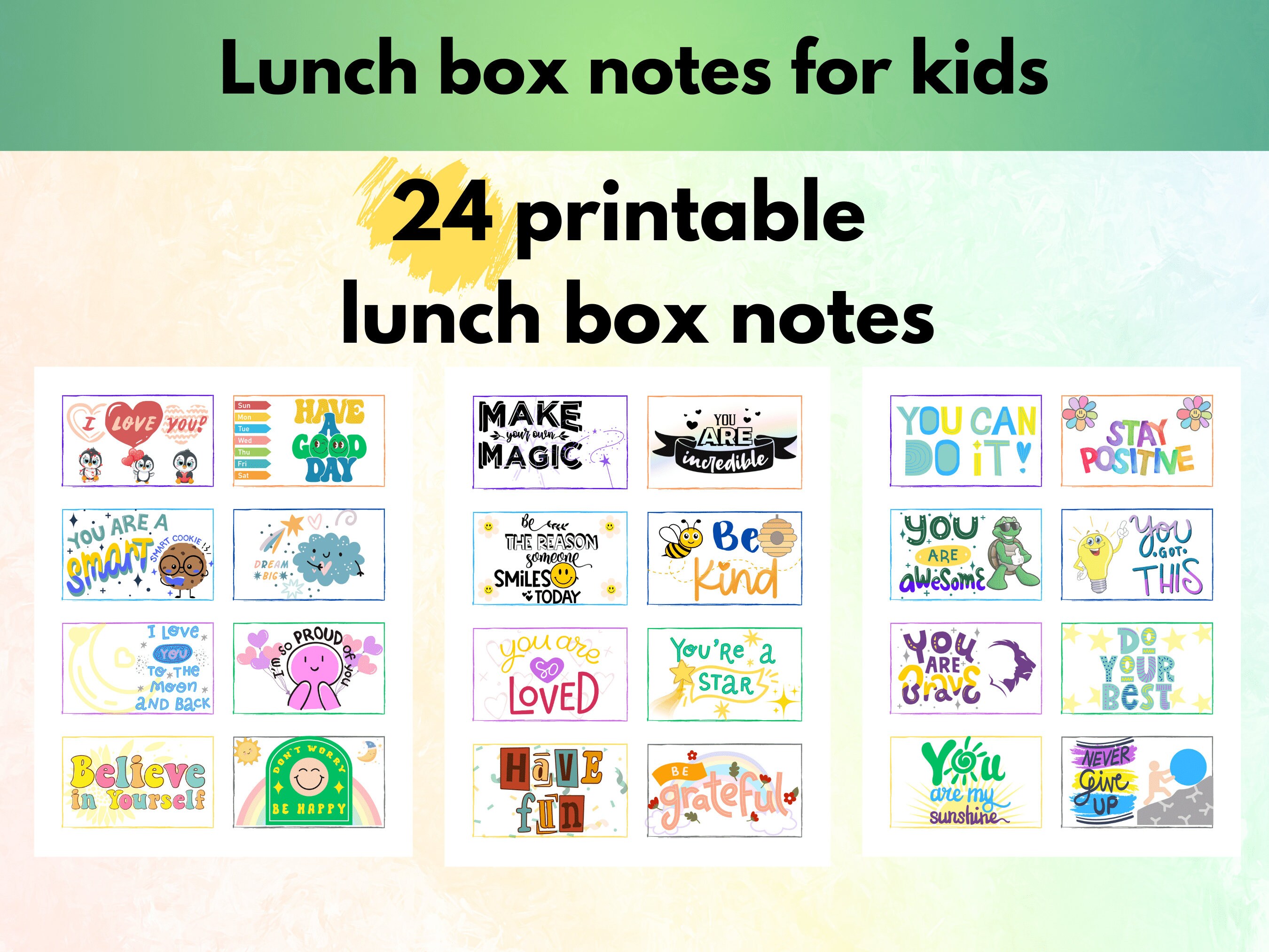 Printable Lunchbox Notes for Kids, Positive Daily Notes for Kids ...