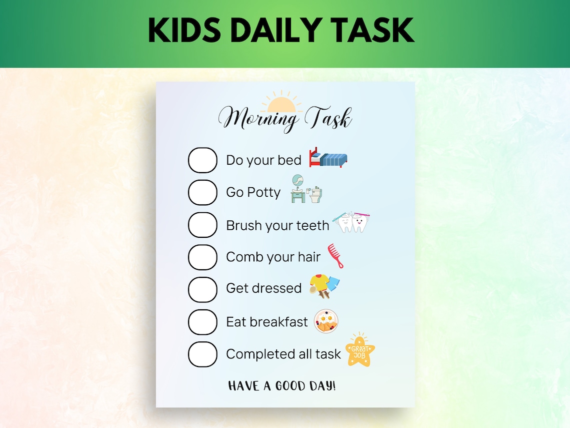 Kids Daily Task Checklist, Chore Chart for Kids, Responsibility ...