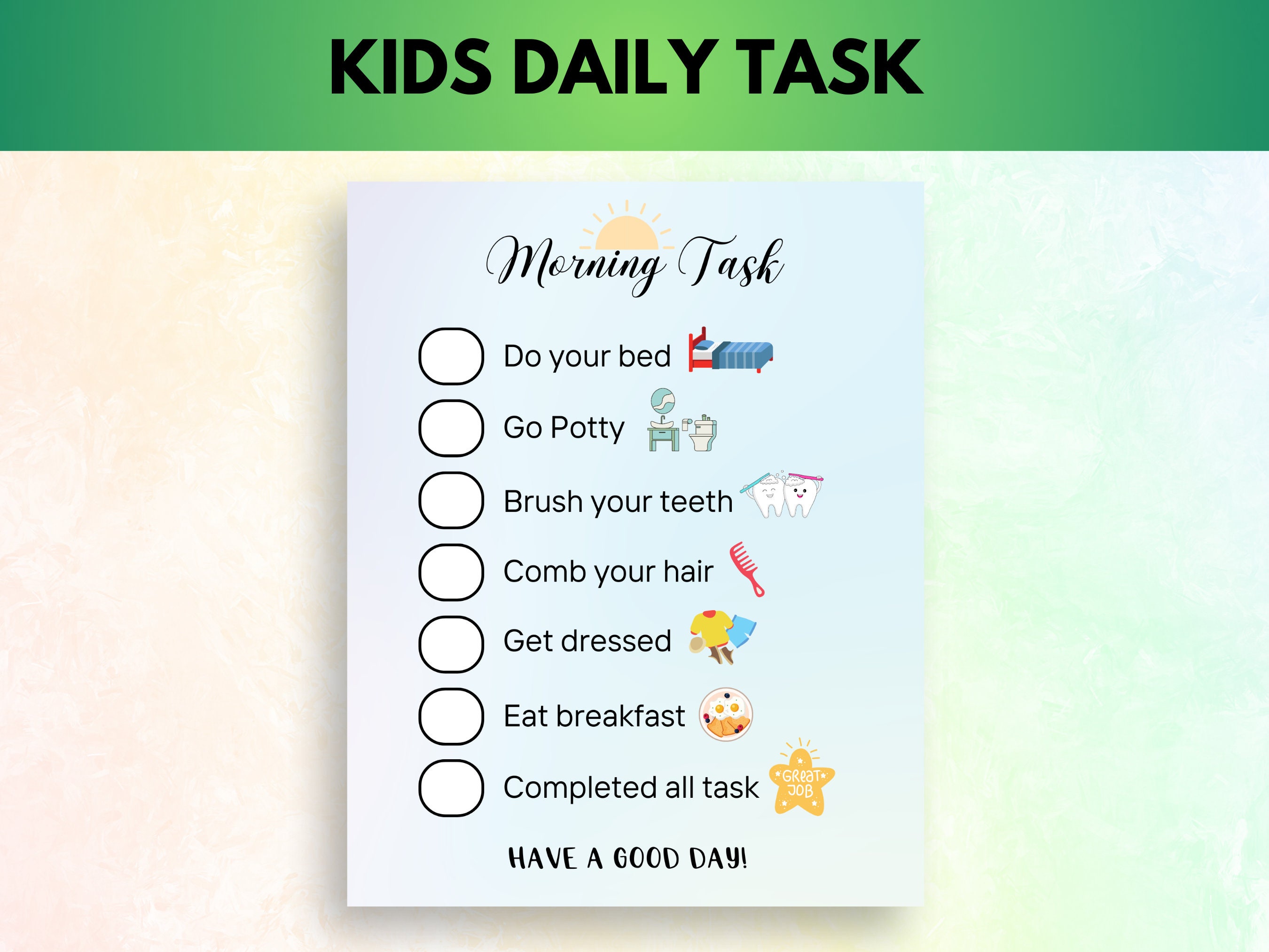 Kids Daily Task Checklist, Chore Chart for Kids, Responsibility ...