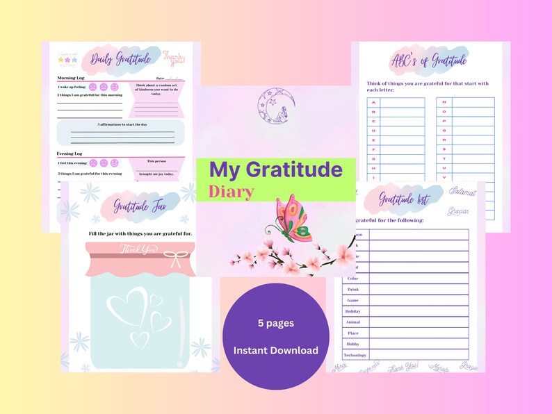 Gratitude Journal for Girls, Printable Gratitude Journal, Self-care for ...