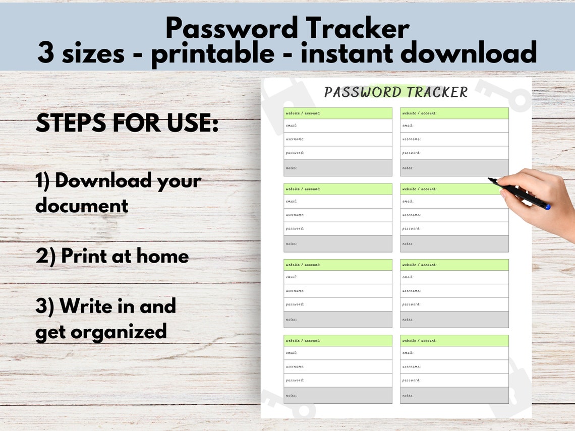 Password Tracker, Printable Password Log, Password Keeper, Planner ...