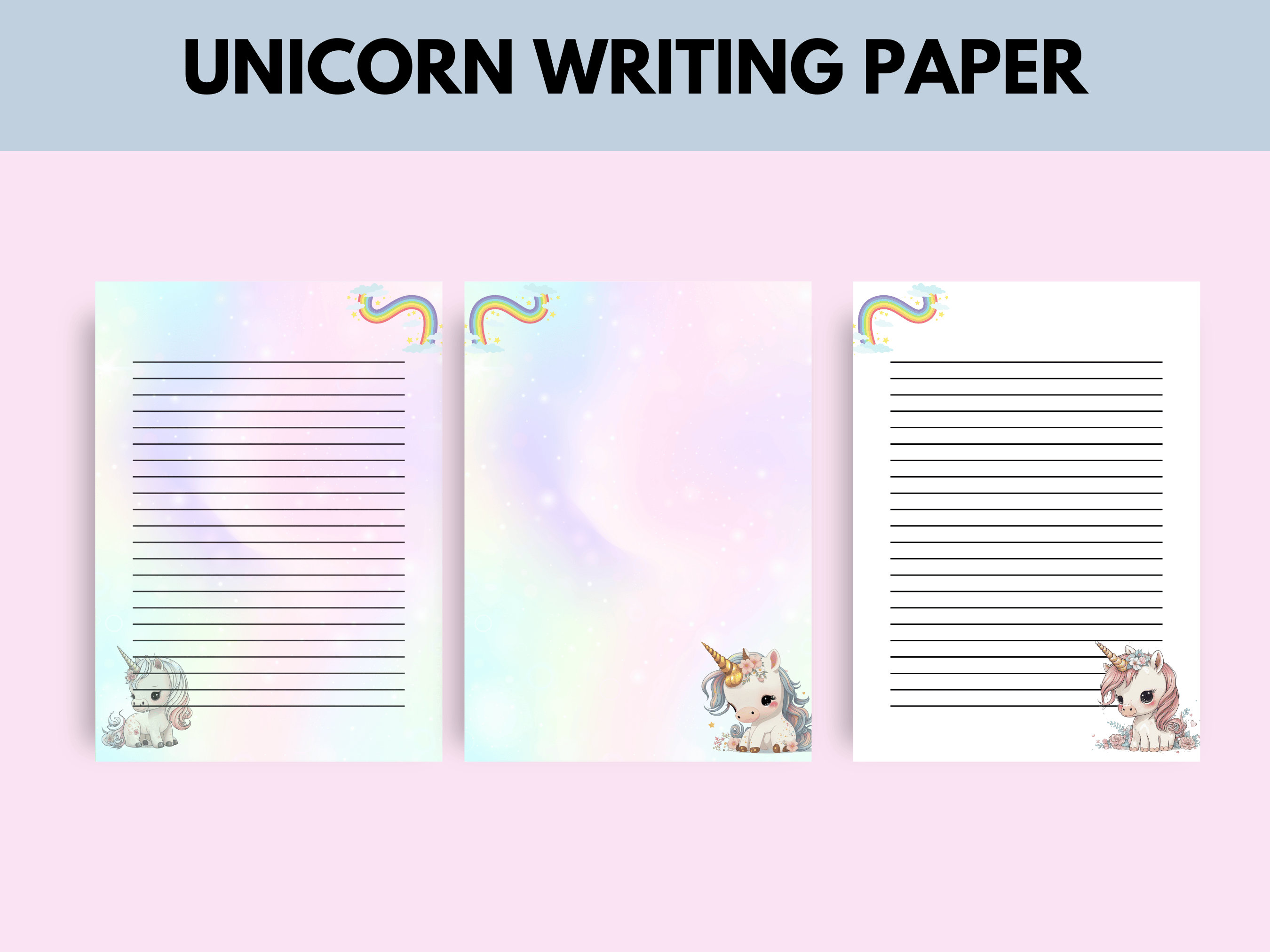 Printable Unicorn Writing Paper, Baby Unicorn Writing Paper, Unicorn ...