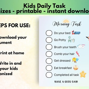 Kids Daily Task Checklist, Chore Chart for Kids, Responsibility ...