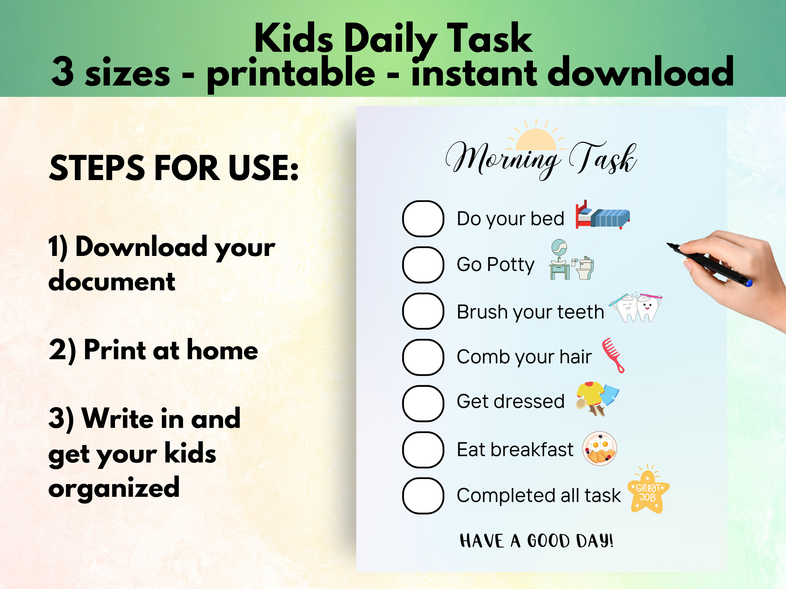 Kids Daily Task Checklist, Chore Chart for Kids, Responsibility ...