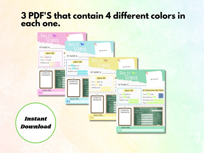 Back to School Kids Info Sheet, All About Me Form, Get to Know Me ...