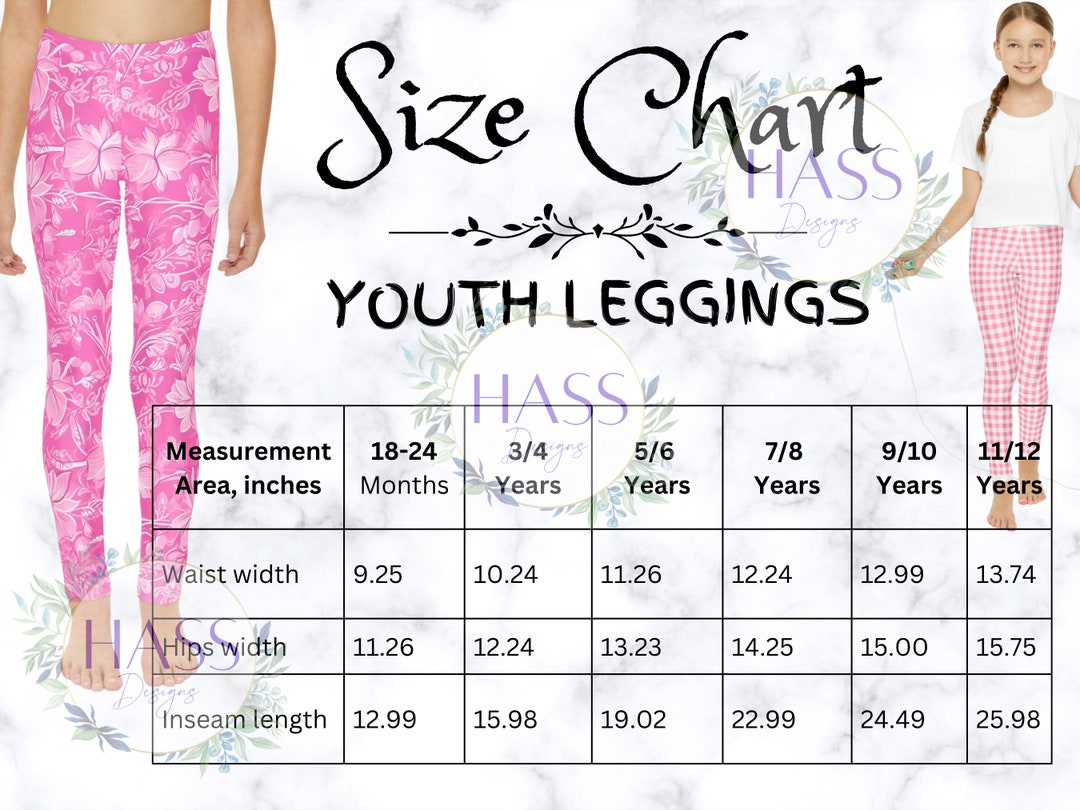 Youth Legging Size Chart Size Chart for Children's - Etsy