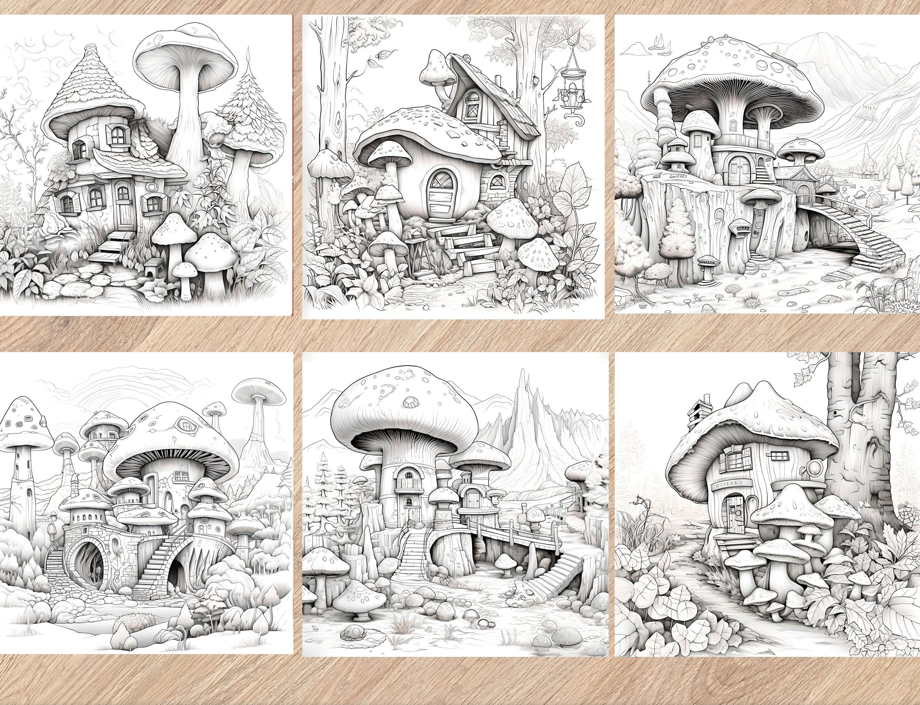 20 Mushroom Houses | Adult + Kid's Coloring Pages | Fantasy Coloring ...