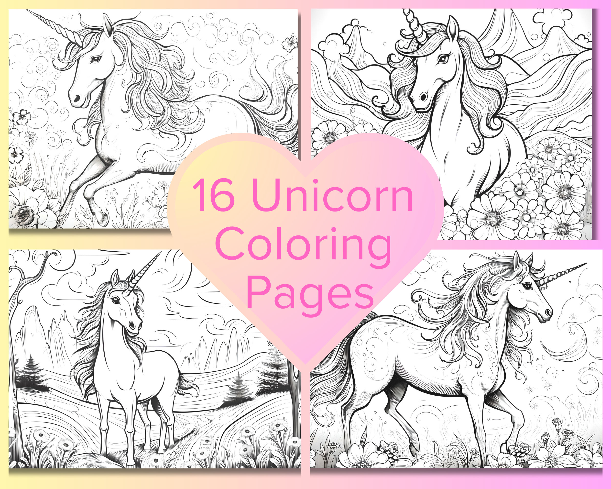 16 Unicorn Coloring Pages | Unicorn PDF, Unicorn Printables, Coloring ...
